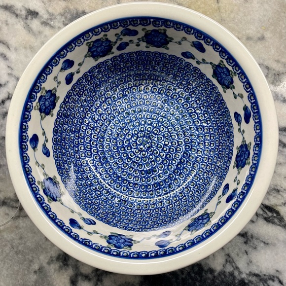 Polish Pottery | Dining | Large Polish Pottery Blue Floral Serving Bowl ...